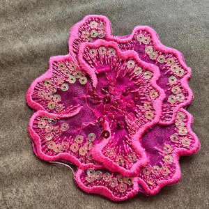 Iron on Pink Floral Patch, Floral Patch, 3.5" Floral Patch With Sequin ...