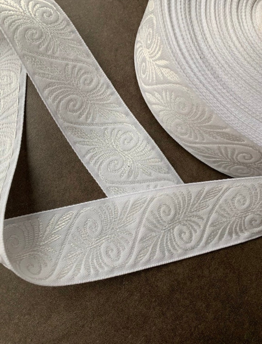 Vintage White Brocade Ribbon, Woven Jacquard Floral Ribbon Trim, 1 1/2 ...