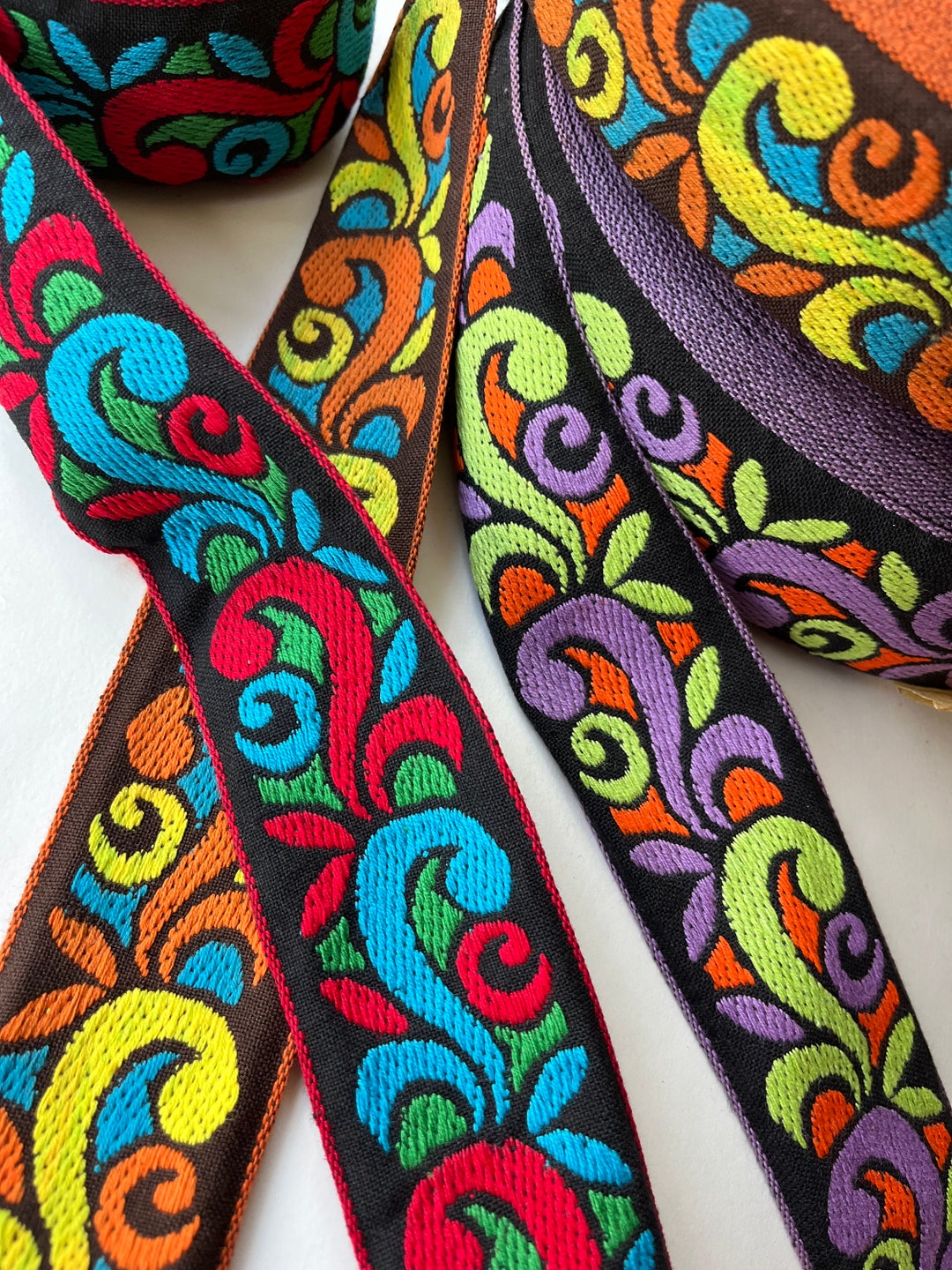 Vintage Jacquard Trim, Scroll Jacquard Trim, Vibrant Color Trim, Guitar ...