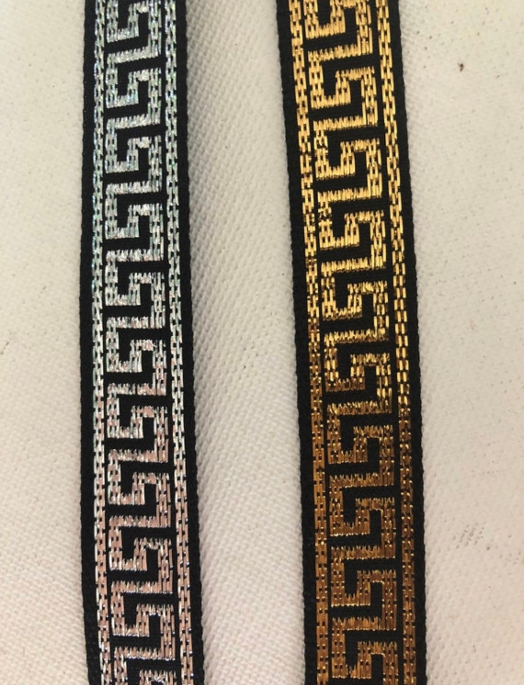 Greek Key Vintage Geometric Ethnic Embroidered Metallic Woven Jacquard ...