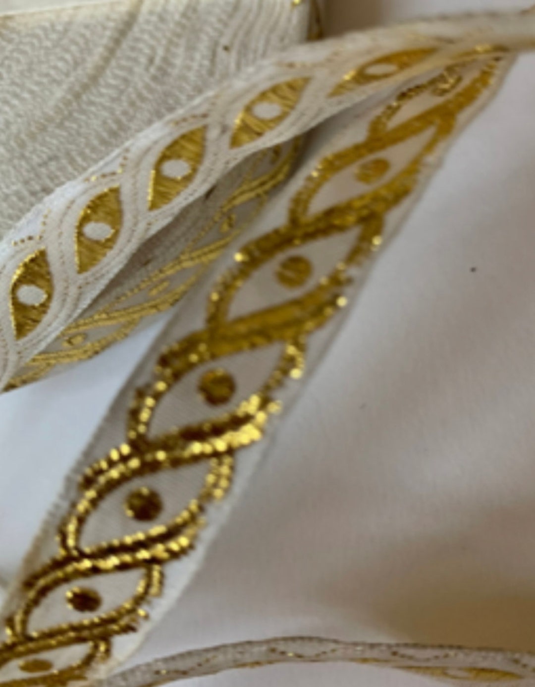 Vintage Metallic Gold Jacquard Ribbon, Vintagaea Gold Trim, Scroll ...