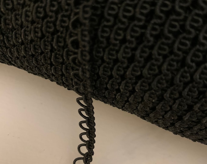 5 Yards 5/8" Black Loop Trim With Silver Metallic, Loop Trim, Braided ...