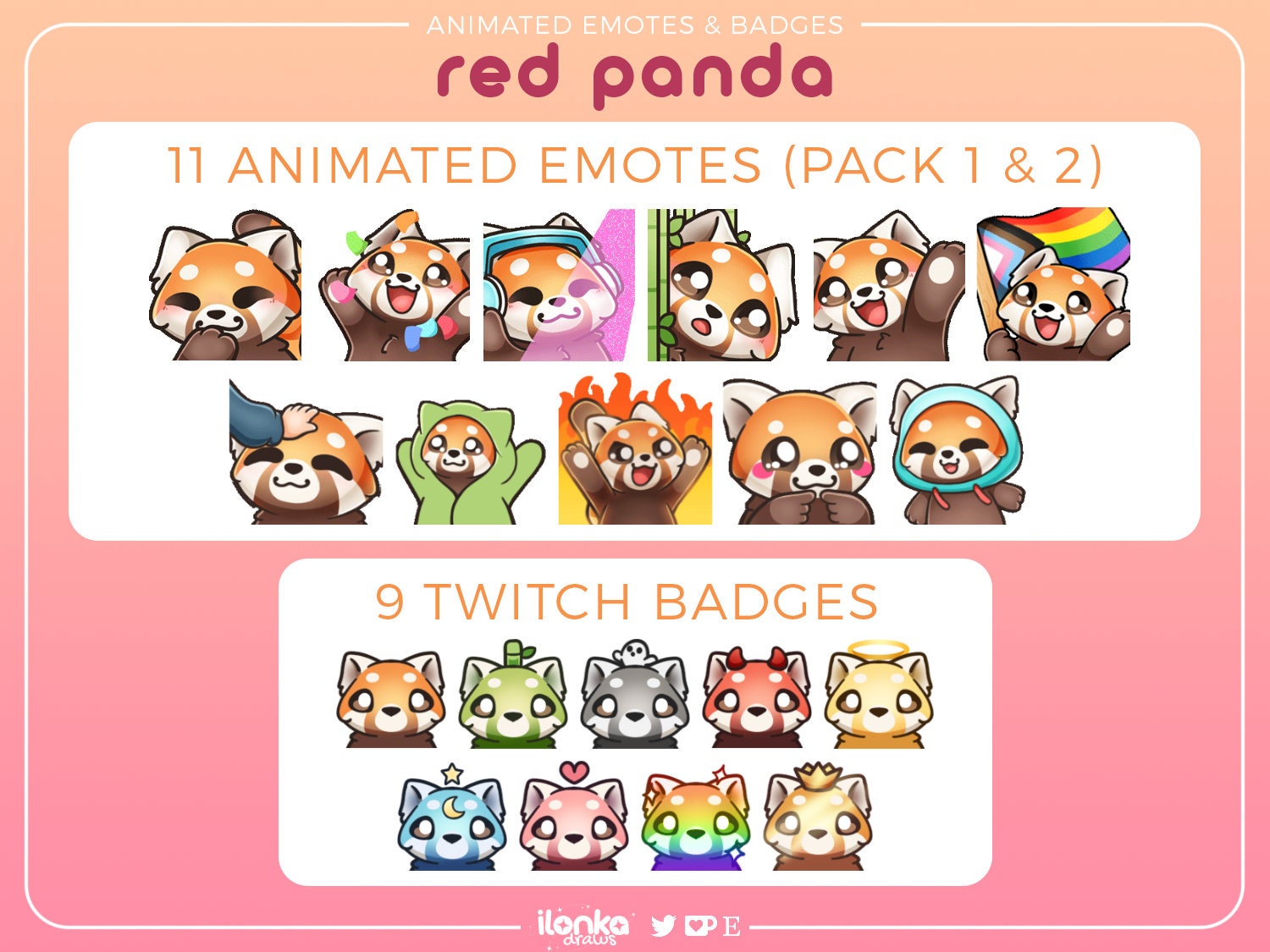 Red Panda Stream MEGA Pack Emotes, Badges, Animated Twitch Overlay ...