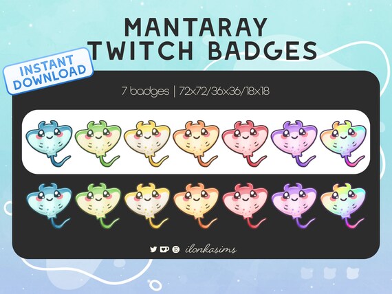 Cute Manta Ray Twitch Sub/bit Badges set of 7 - Etsy