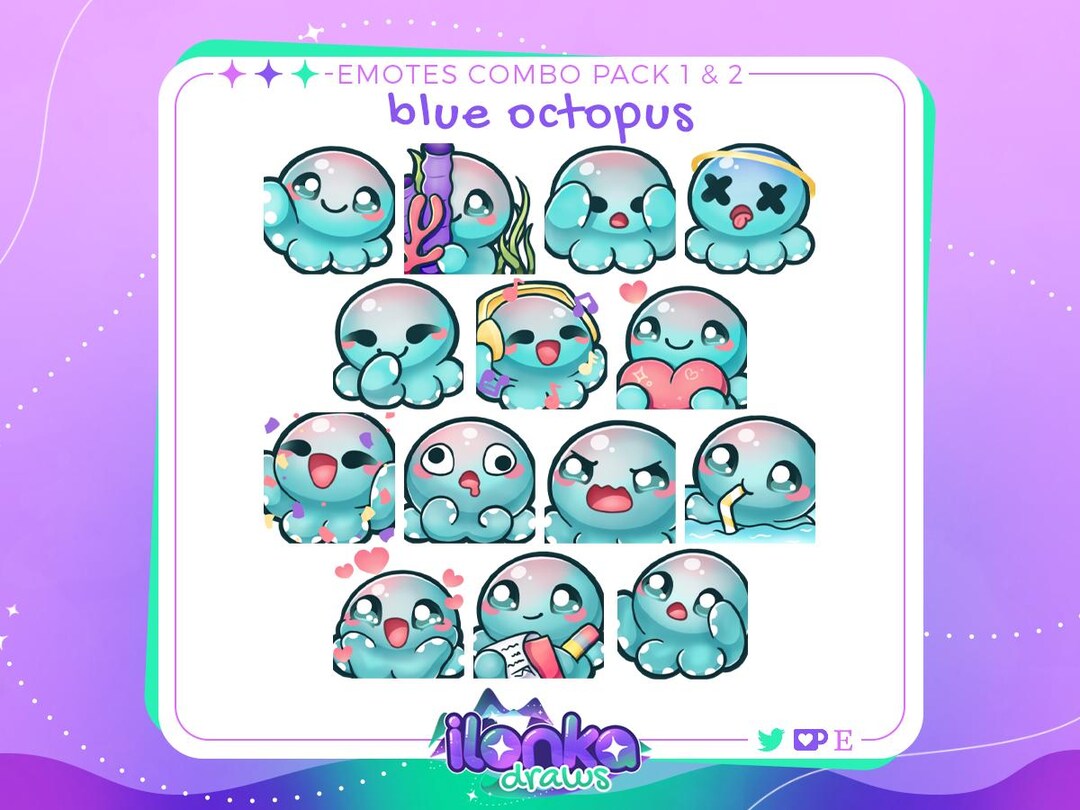 Blue Octopus | Twitch/discord Emotes Combo Pack (set of 14) - Etsy