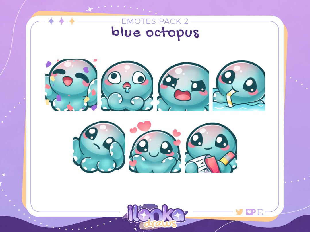 Blue Octopus Twitch/discord Emotes Pack 2 set of 7 - Etsy