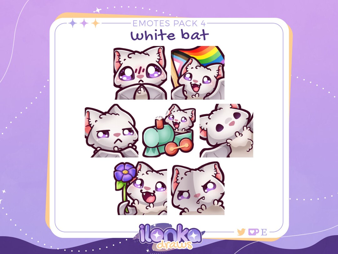 White Bat | Twitch/discord Emotes Pack 4 (set of 7) - Etsy