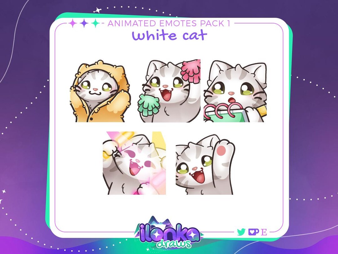 White Cat | Animated Twitch/discord Emotes Pack 1 [set of 5] - Etsy
