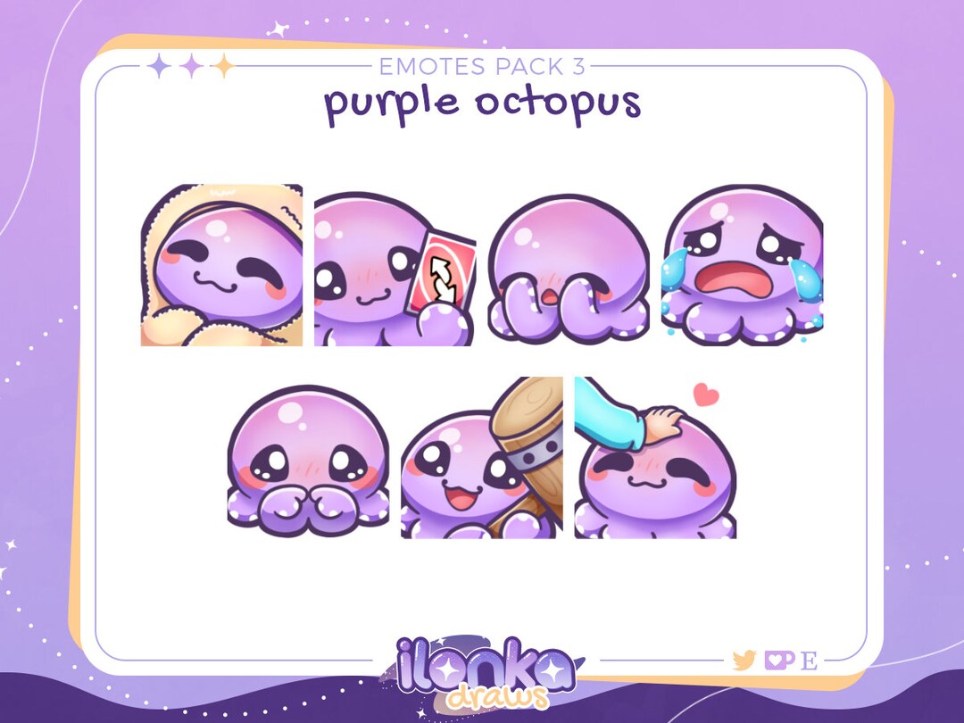 Purple Octopus Twitch/discord Emotes Pack 3 set of 7 - Etsy