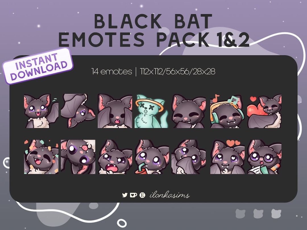Black Bat Twitch/discord Emotes Combo Pack 1 & 2 set of 14 - Etsy