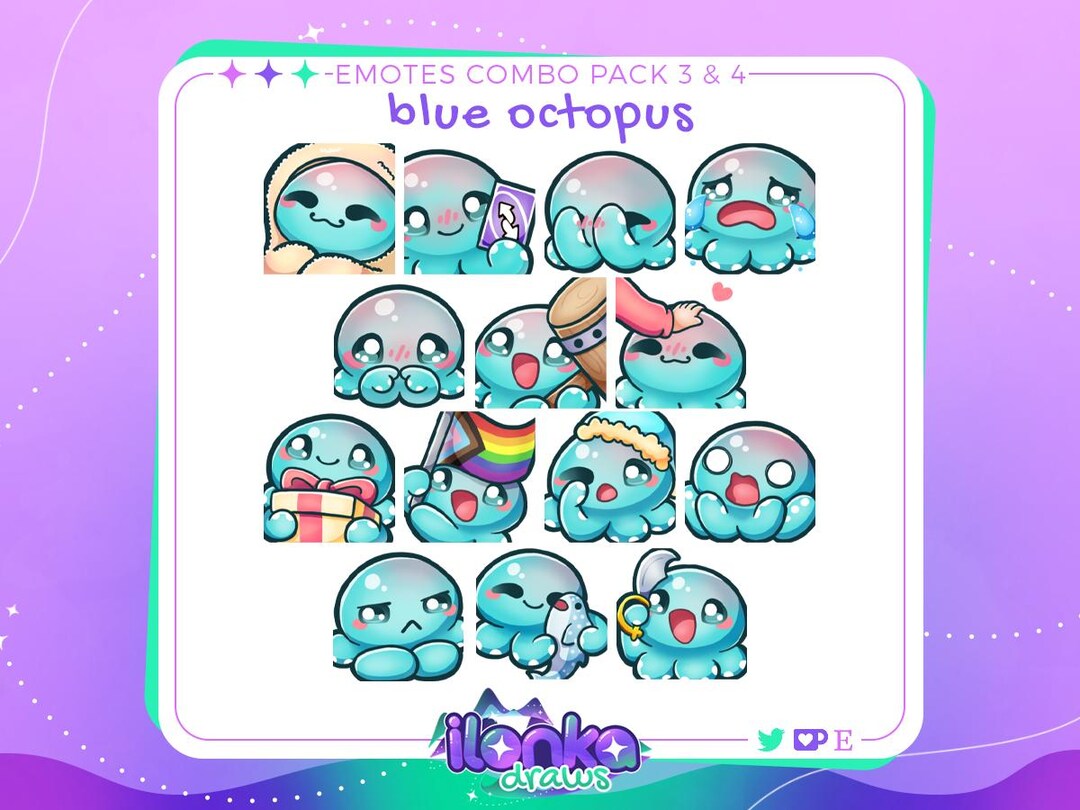 Blue Octopus | Twitch/discord Emotes Combo Pack 3 & 4 (set of 14) - Etsy