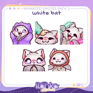 White Bat | Twitch/discord Animated Emotes Pack 2 (set of 5) - Etsy