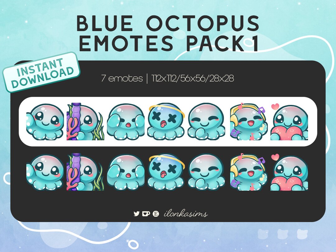 Blue Octopus Twitch/discord Emotes Pack 1 set of 7 - Etsy