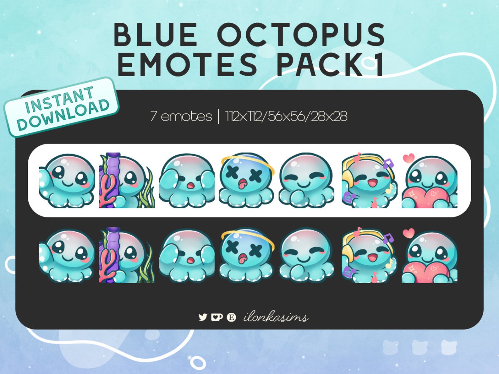 Blue Octopus Twitch/discord Emotes Pack 1 set of 7 - Etsy