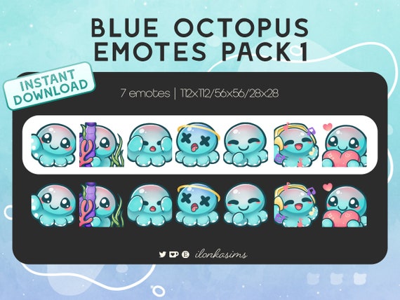 Blue Octopus Twitch/discord Emotes Pack 1 set of 7 - Etsy UK
