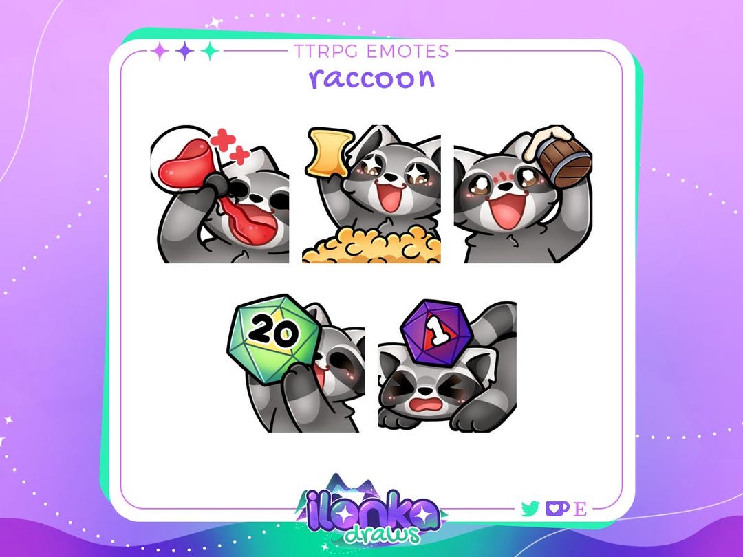 Raccoon | TTRPG Inspired Twitch/discord Emotes (set of 5) - Etsy