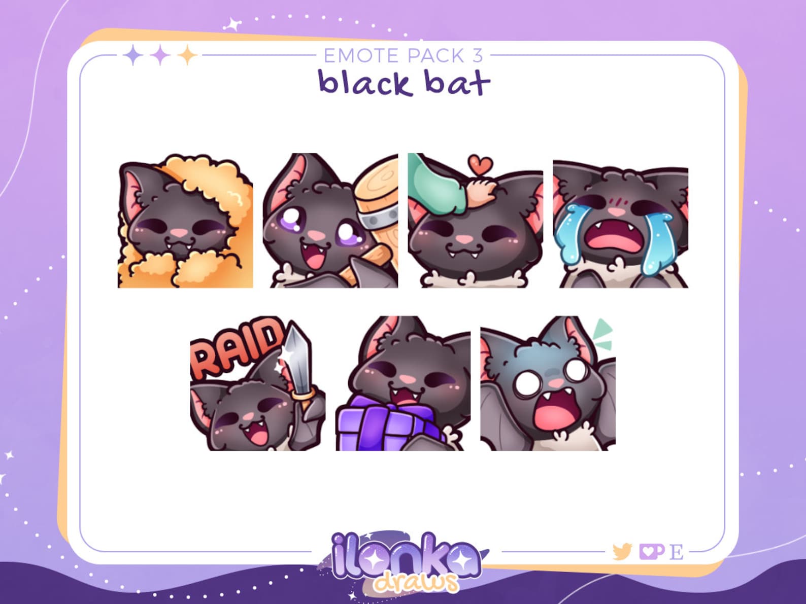 Black Bat Twitch/discord Emotes Pack 3 set of 7 - Etsy