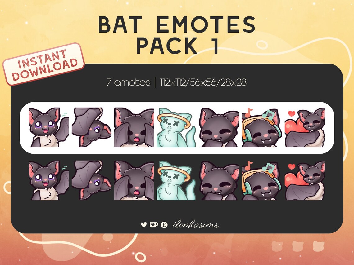 Black Bat Twitch/discord Emotes Pack 1 set of 7 | Etsy