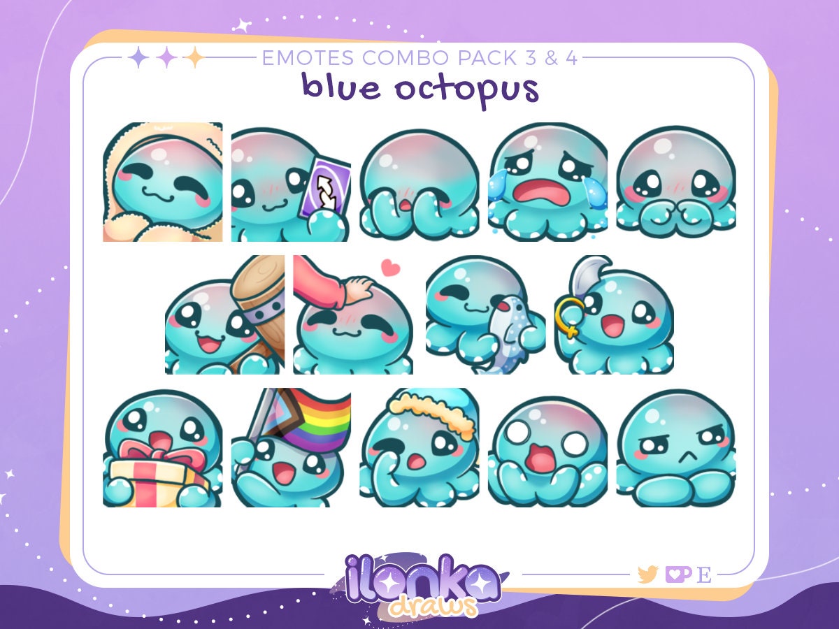 Blue Octopus Twitch/discord Emotes Combo Pack 3 & 4 set of 14 - Etsy