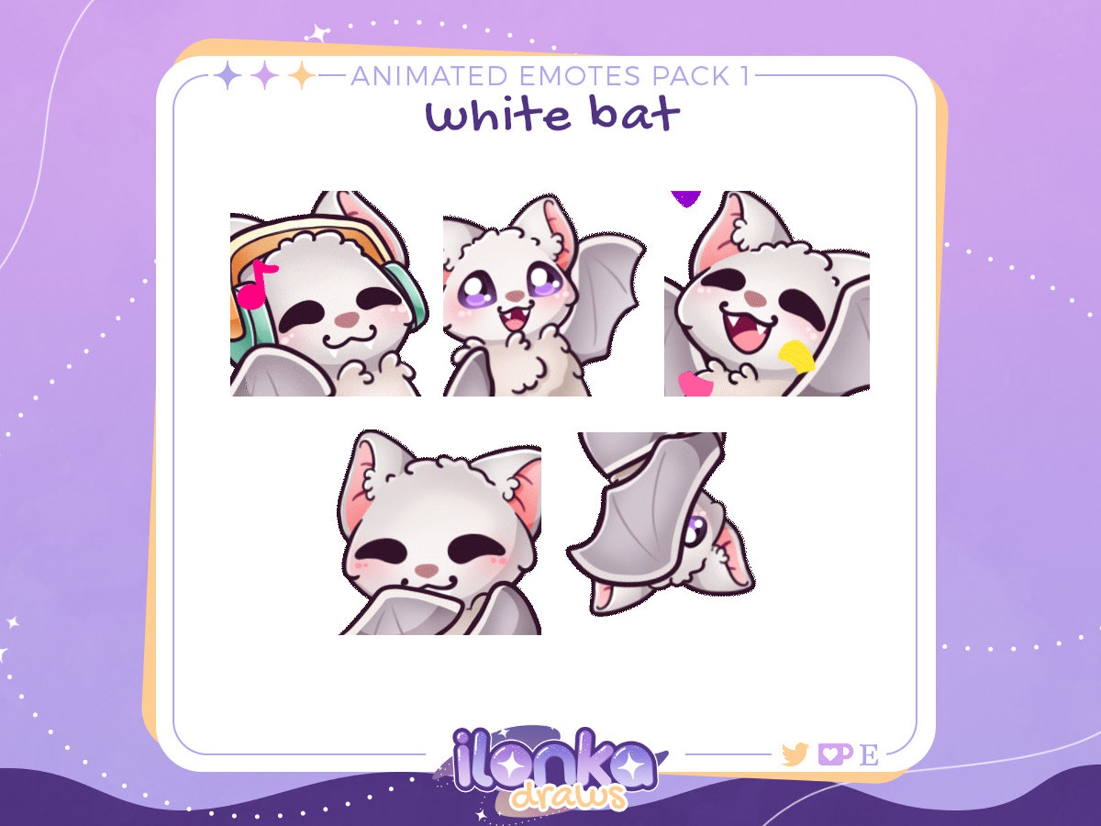 White Bat Twitch/discord Animated Emotes Pack 1 set of 5 - Etsy