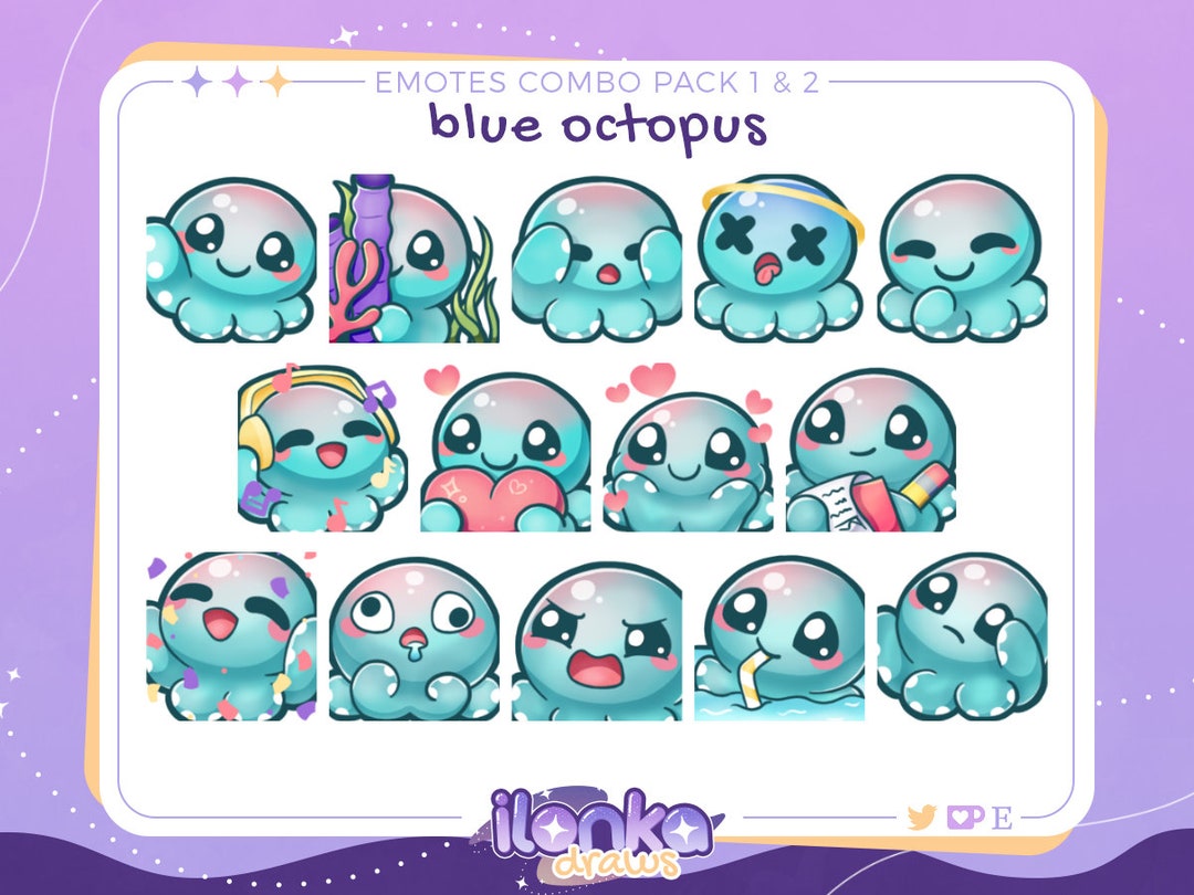 Blue Octopus Twitch/discord Emotes Combo Pack set of 14 - Etsy