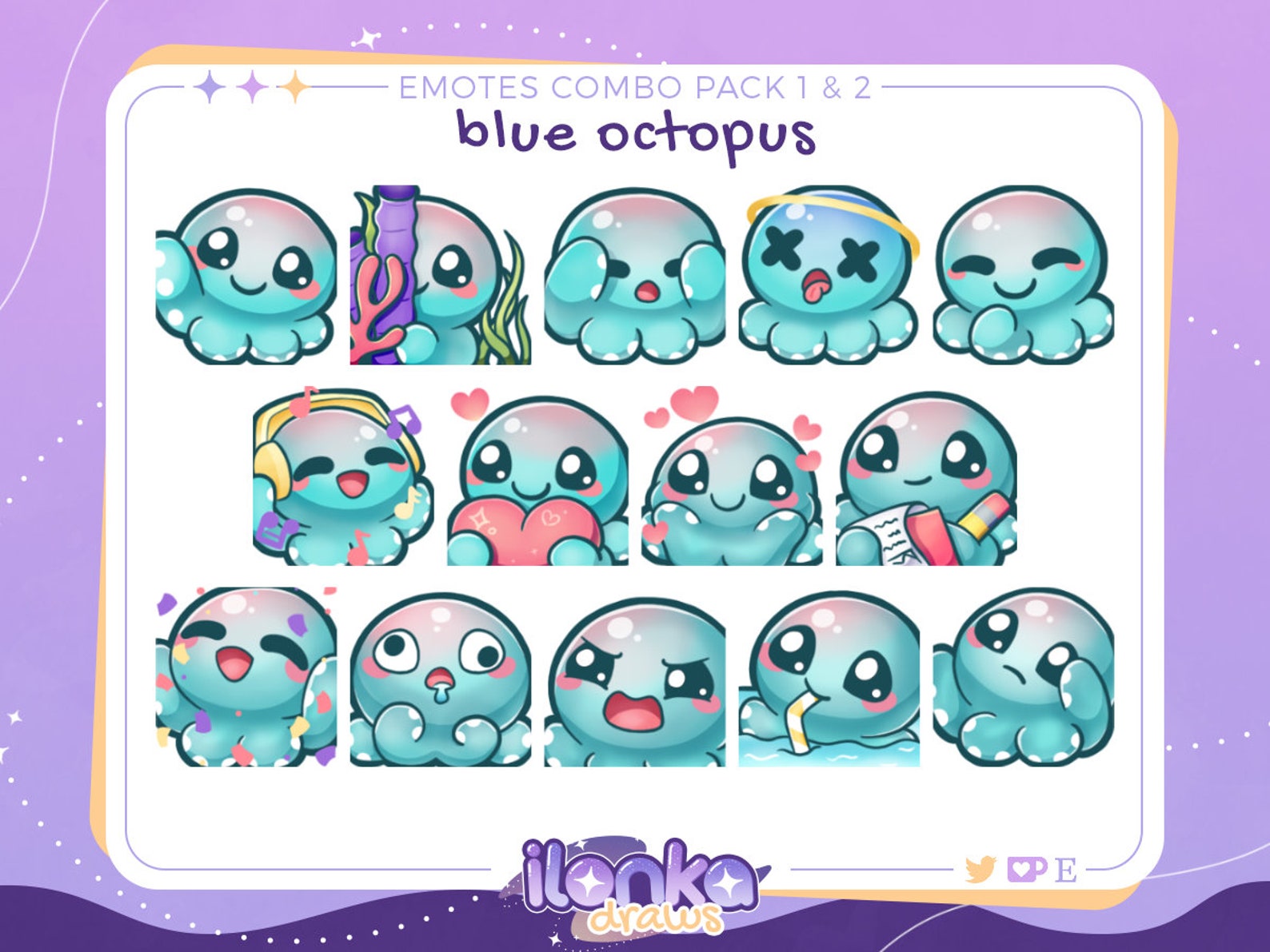 Blue Octopus Twitch/discord Emotes Combo Pack set of 14 - Etsy