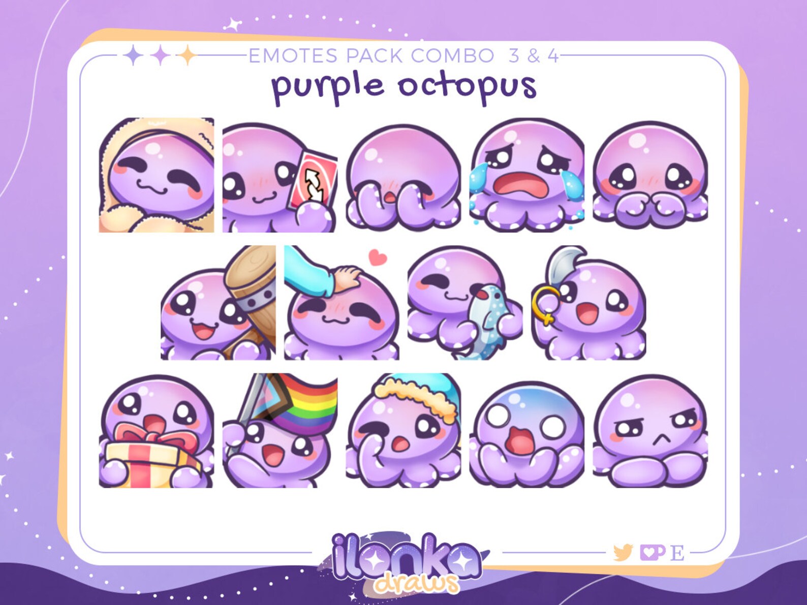 Purple Octopus Twitch/discord Emotes Combo Pack 3 & 4 set - Etsy