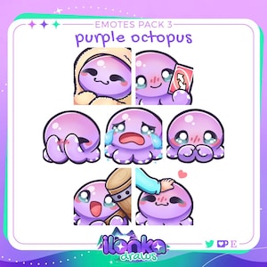 Purple Octopus | Twitch/discord Emotes Combo Pack 3 & 4 (set of 14) - Etsy