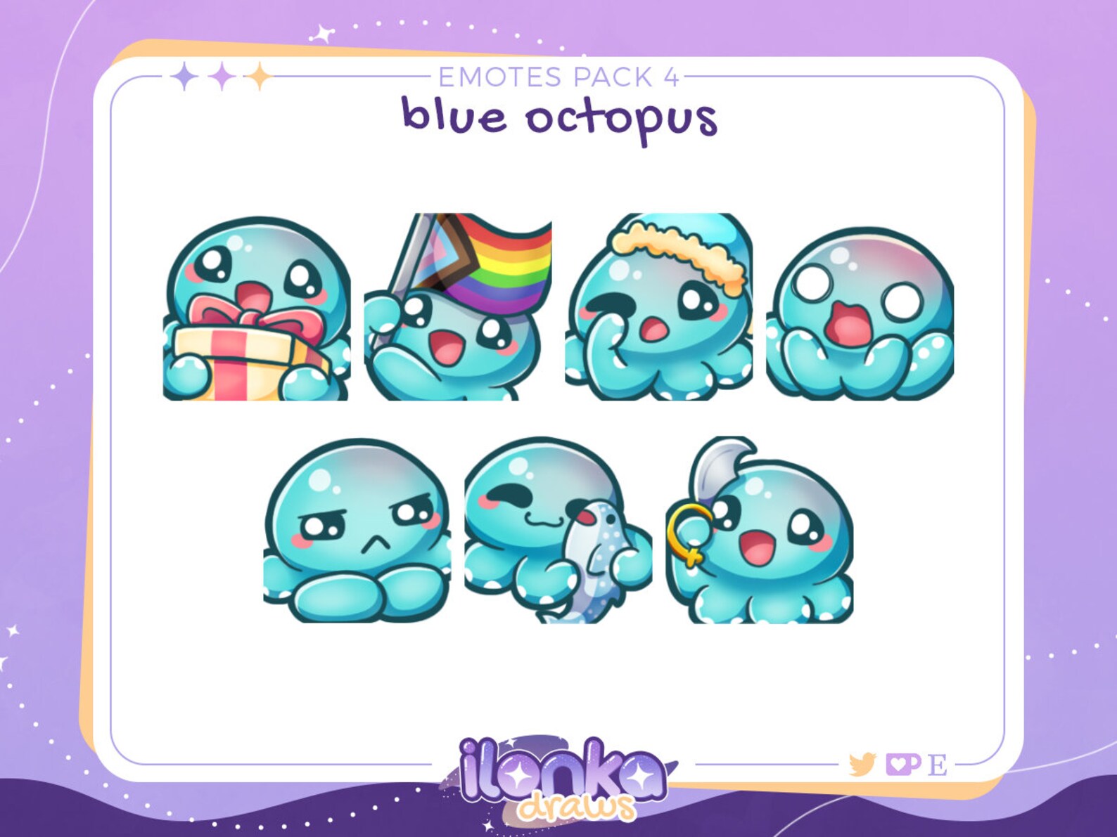 Blue Octopus Twitch/discord Emotes Pack 4 set of 7 - Etsy
