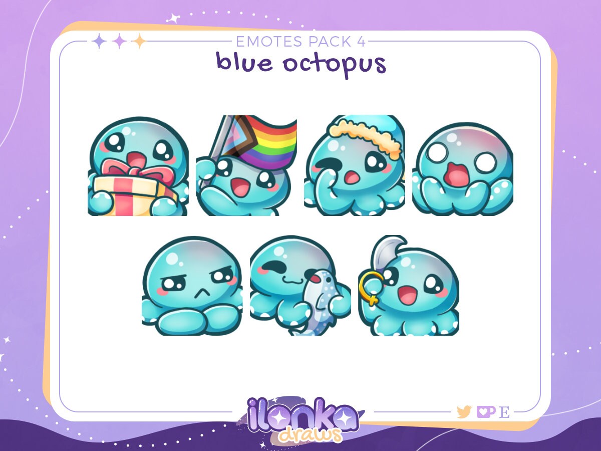 Blue Octopus Twitch/discord Emotes Pack 4 set of 7 - Etsy