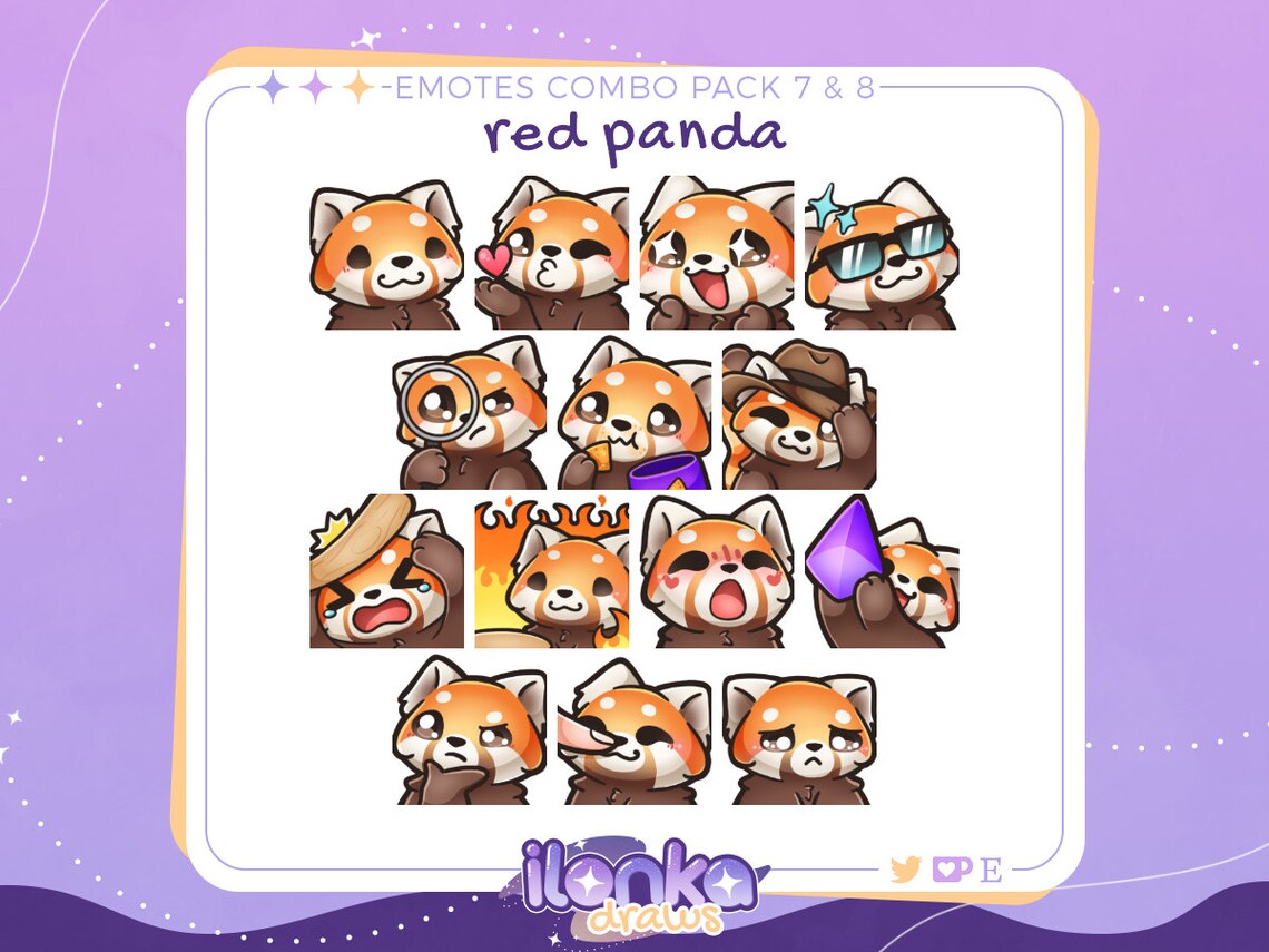 Red Panda | Twitch/discord Emotes Combo Pack 7 & 8 (set of 14) - Etsy