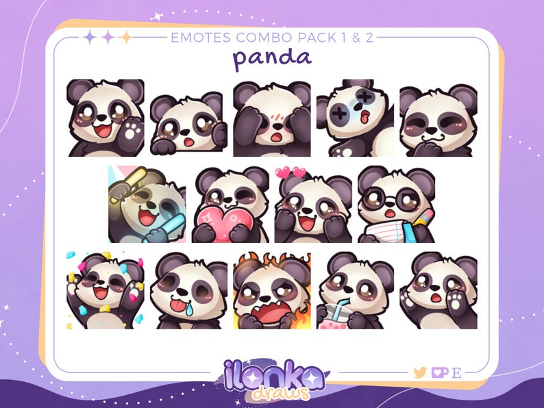 Panda Twitch/discord Emotes Pack 1 & 2 set of 14 - Etsy