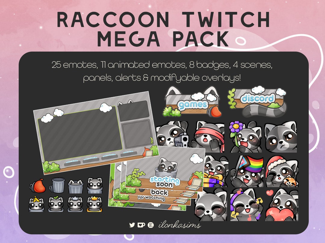 Racccoon Twitch MEGA Pack Animated Twitch Overlays Emotes - Etsy