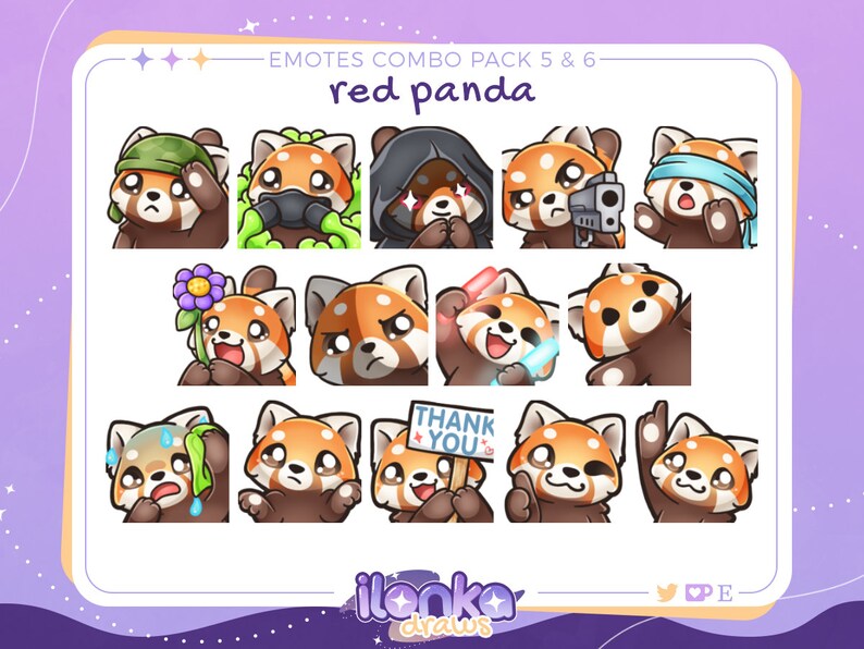Red Panda Twitch/discord Emotes Combo Pack 5 & 6 set of 14 - Etsy