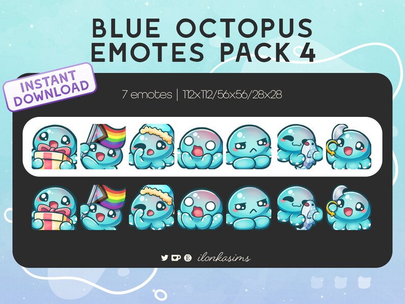Blue Octopus Twitch/discord Emotes Pack 4 set of 7 - Etsy