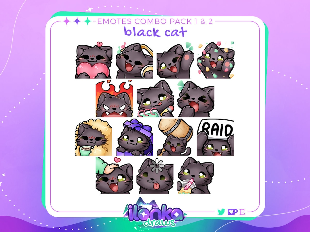 Black Cat | Twitch/discord Emotes Combo Pack 1 & 2 (set of 14) - Etsy