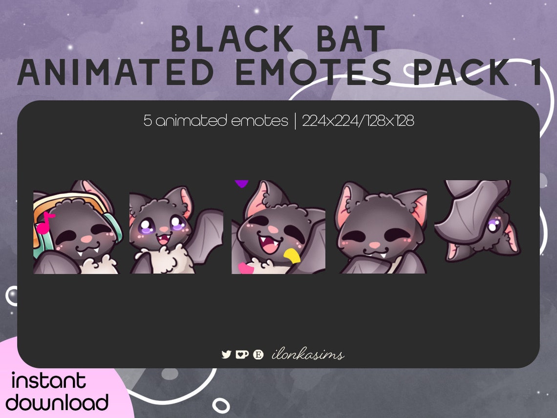 Black Bat Twitch/discord Animated Emotes Pack 1 set of 5 - Etsy