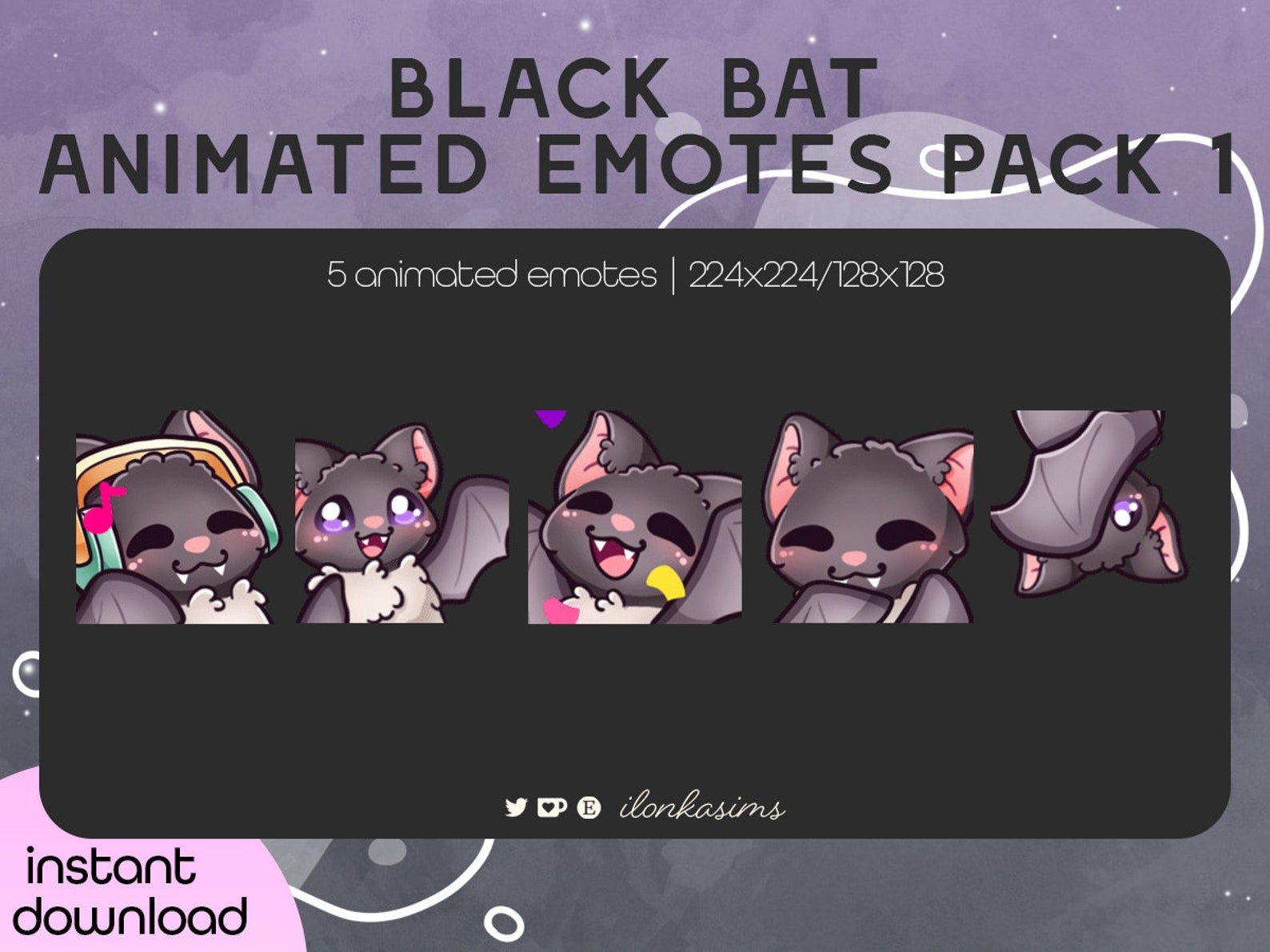 Black Bat Twitch/discord Animated Emotes Pack 1 set of 5 - Etsy