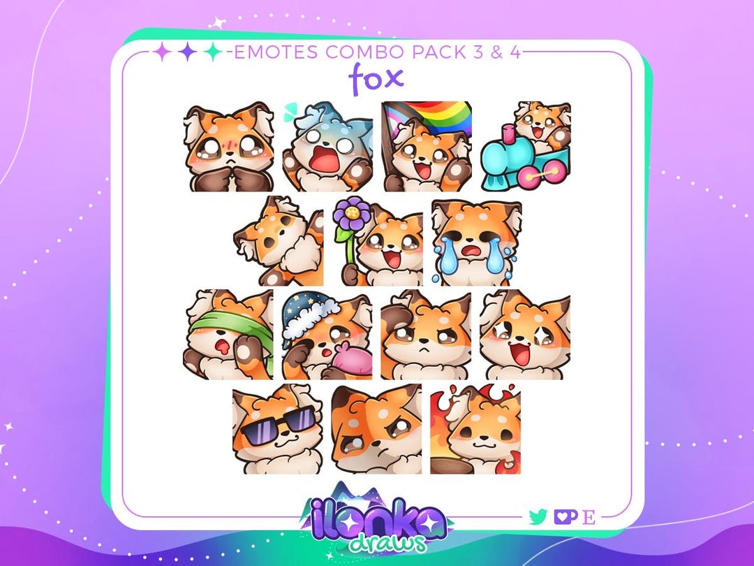 Fox | Cute Twitch/discord Emotes Combo Set 3 & 4 (set of 14) - Etsy