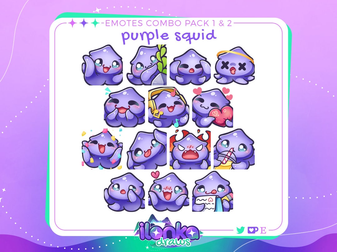 Purple Squid Twitch/discord Emotes Combo Pack 1 & 2 set of 14 - Etsy