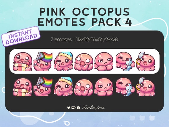 Pink Octopus Twitch/discord Emotes Pack 4 set of 7 - Etsy