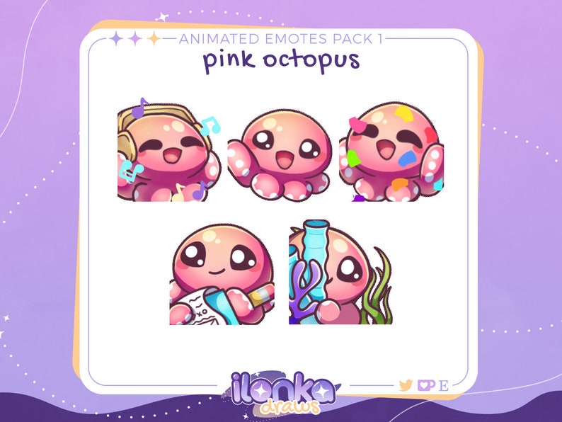 Pink Octopus | Animated Twitch/discord Emotes Pack 1 - Etsy
