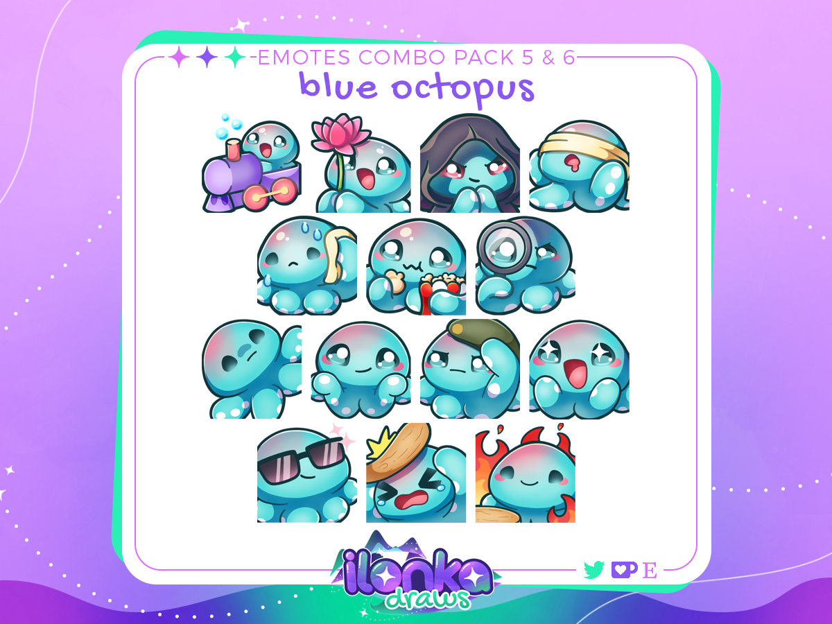 Blue Octopus | Twitch/discord Combo Emotes Pack 5 & 6 (set of 14) - Etsy