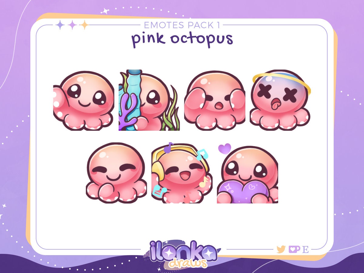 Pink Octopus Twitch/discord Emotes Pack 1 set of 7 - Etsy