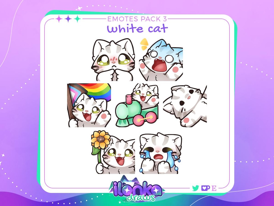 White Cat | Twitch/discord Emotes Pack 3 (set of 7) - Etsy