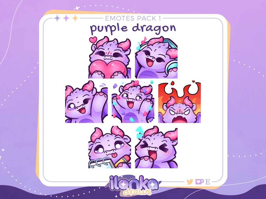 Purple Dragon | Cute Twitch/discord Emotes (set of 7) - Etsy