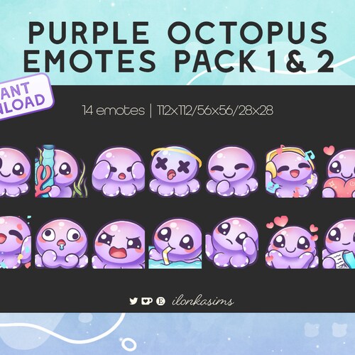 Purple Octopus Twitch/discord Emotes Combo Pack set of 14 - Etsy
