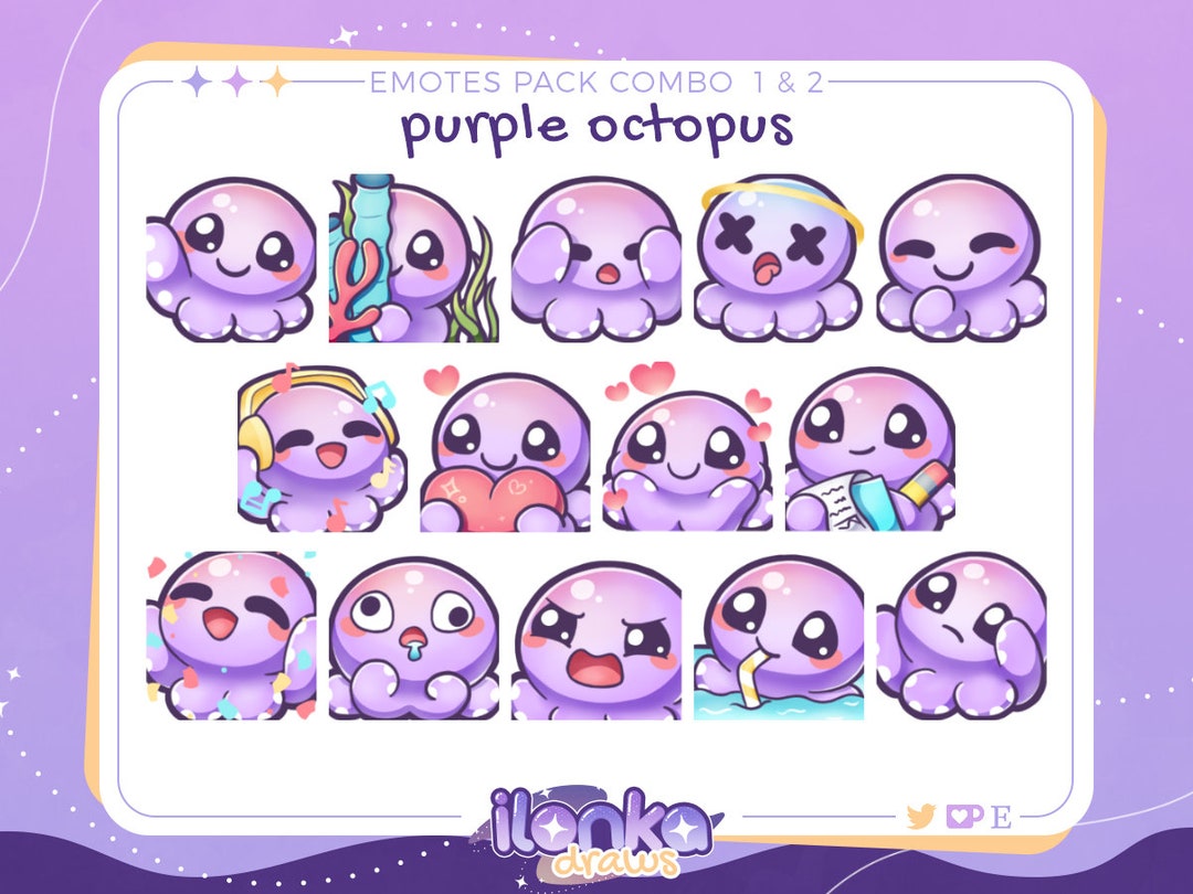 Purple Octopus Twitch/discord Emotes Combo Pack set of 14 - Etsy