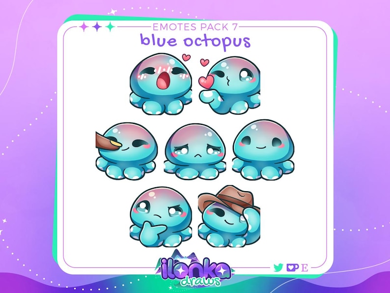 Blue Octopus | Twitch/discord Emotes Pack 7 (set of 7) - Etsy