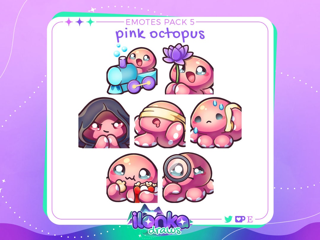Pink Octopus | Twitch/discord Emotes Pack 5 (set of 7) - Etsy